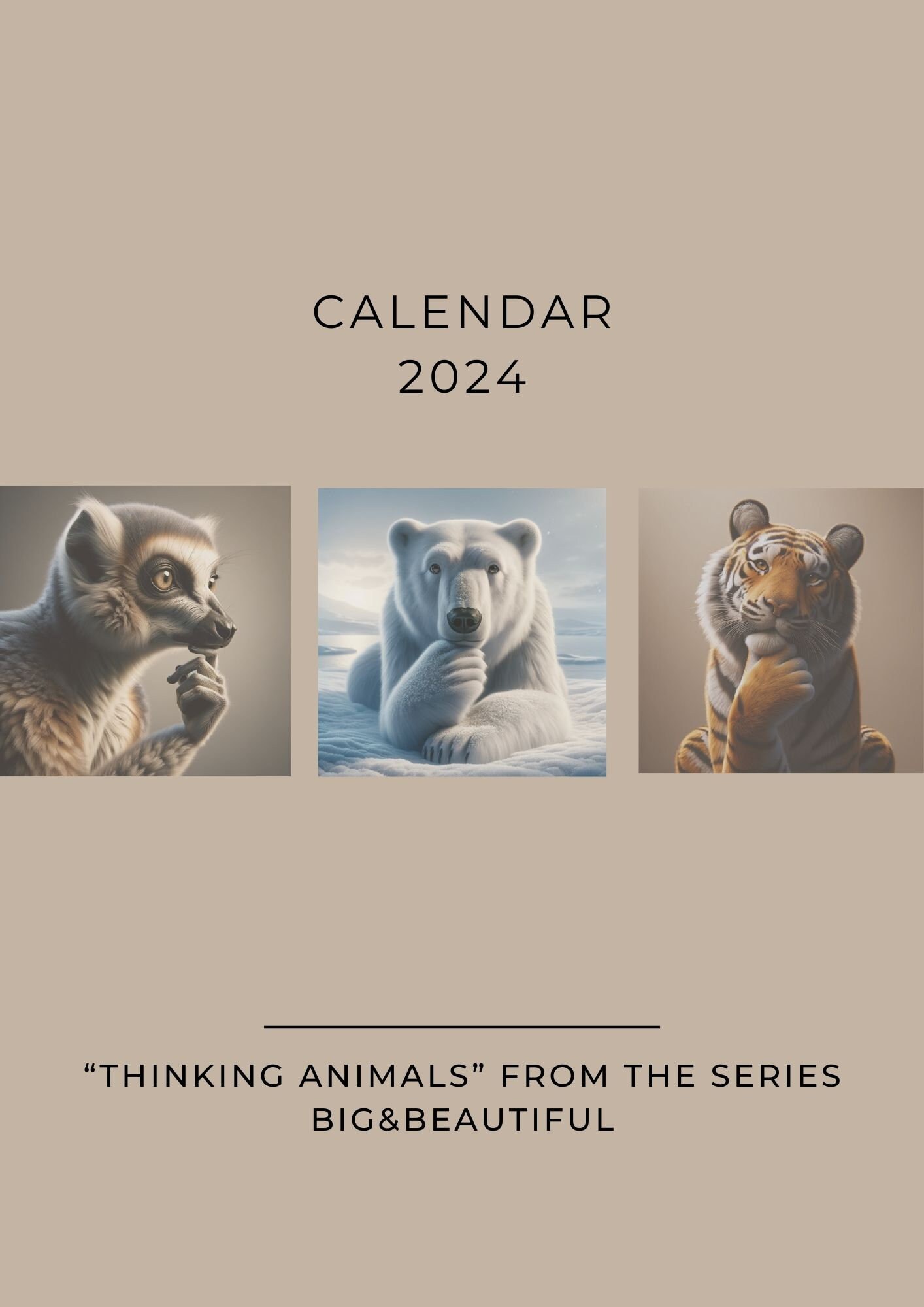 MONTHLY CALENDAR 2024 'thinking Animals' Big&beautiful Series 13 ...