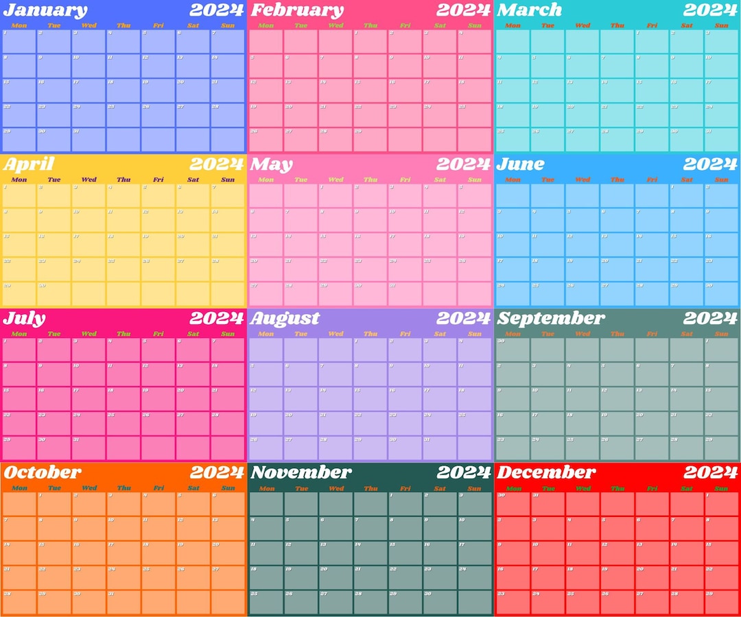 Retro Themed 2024 Digital Calendar - Etsy