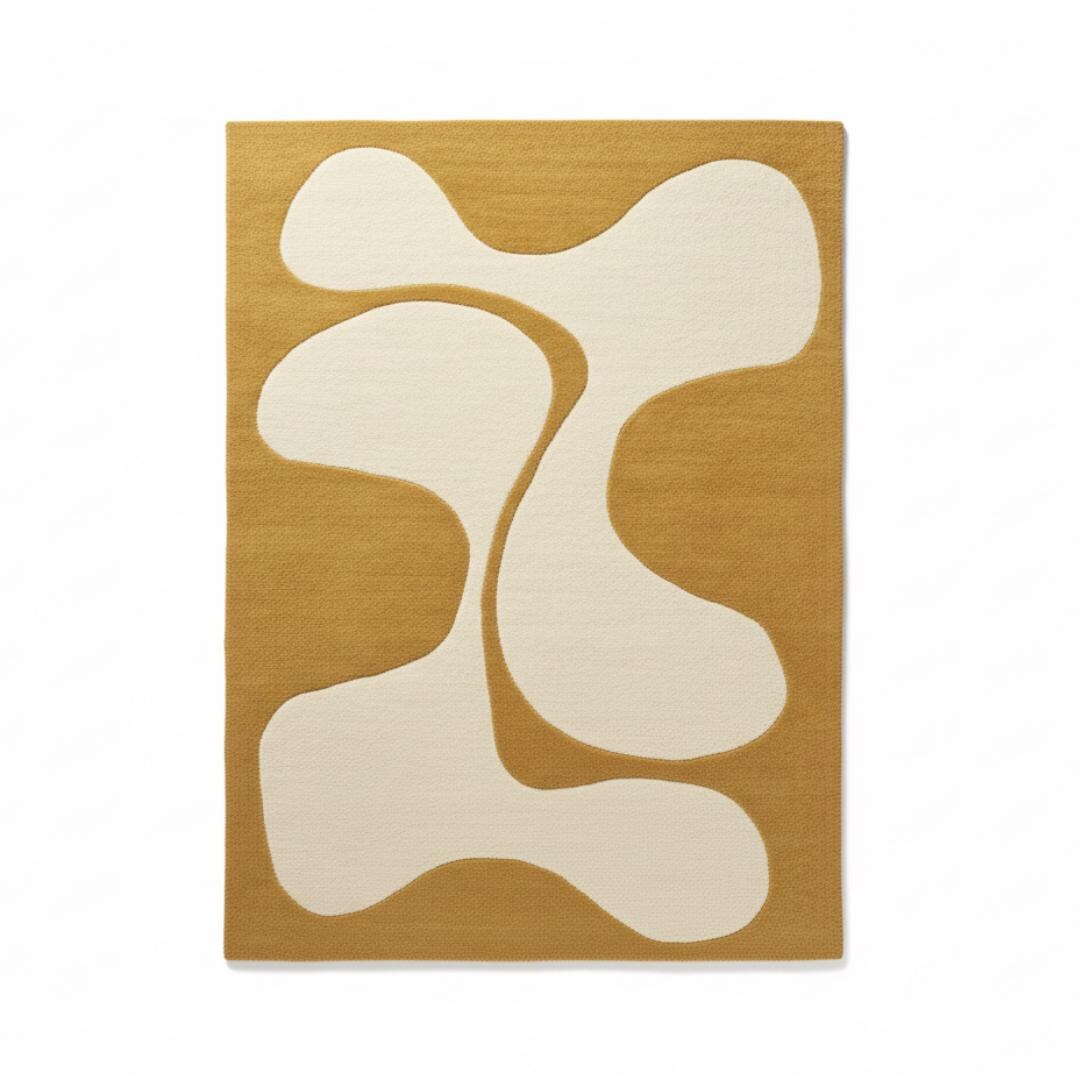Modern Mustard Yellow Abstract Area Rug | White Organic Shapes Carpet ...