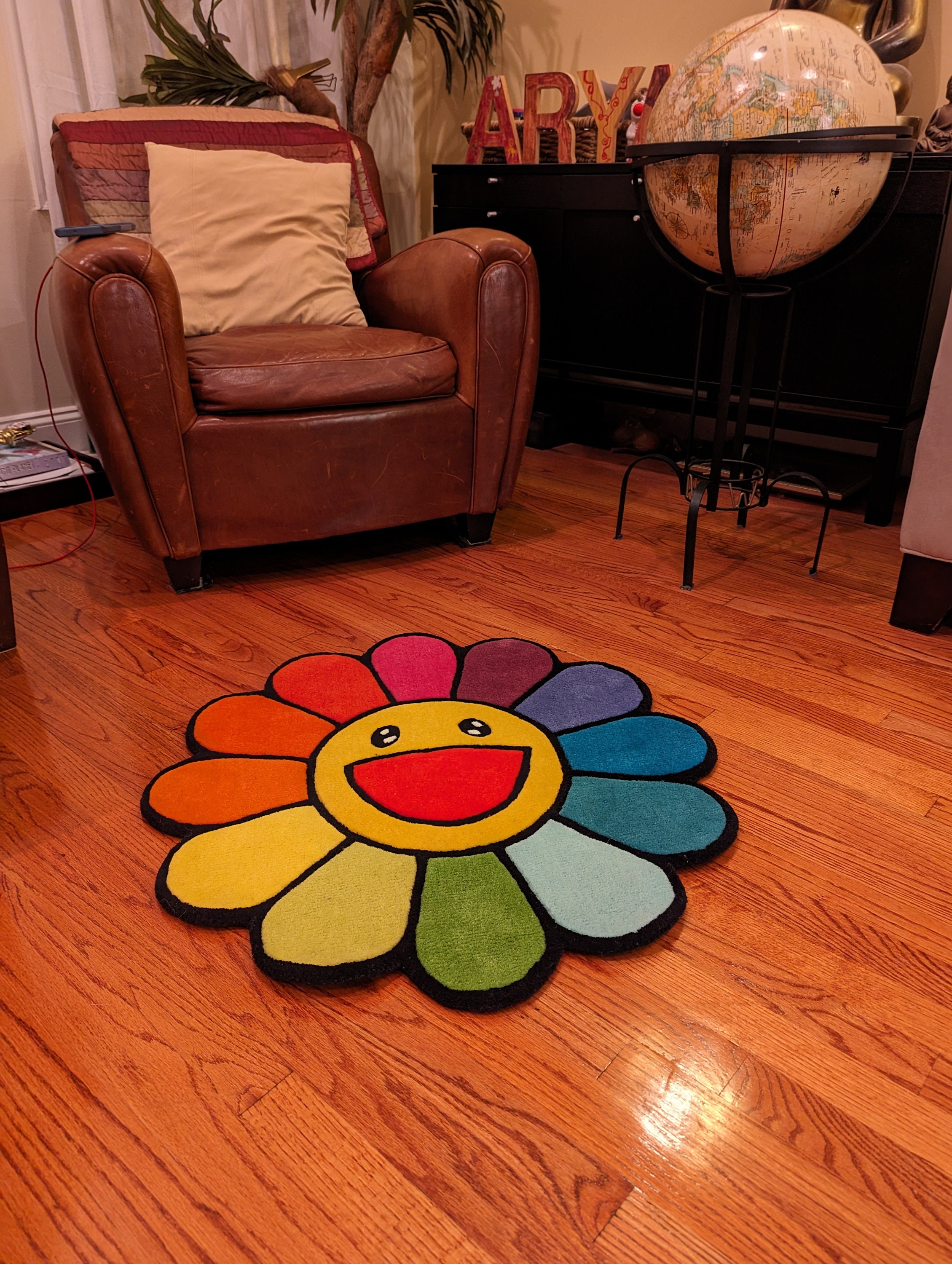 Daisy Flower Takashi Murakami Smiley Face Tufted Rug Elegant Retro ...