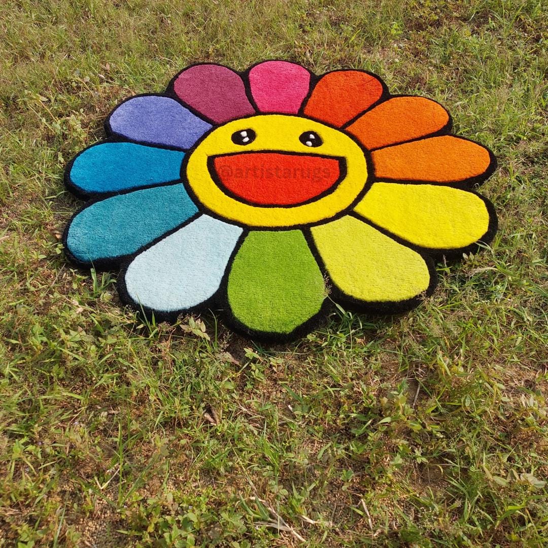 Daisy Flower Takashi Murakami Smiley Face Tufted Rug Elegant Retro ...