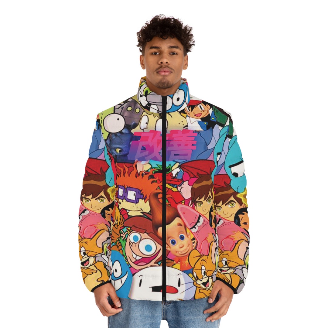 Kaizen Men's Puffer Jacket With Cartoon Design - Etsy