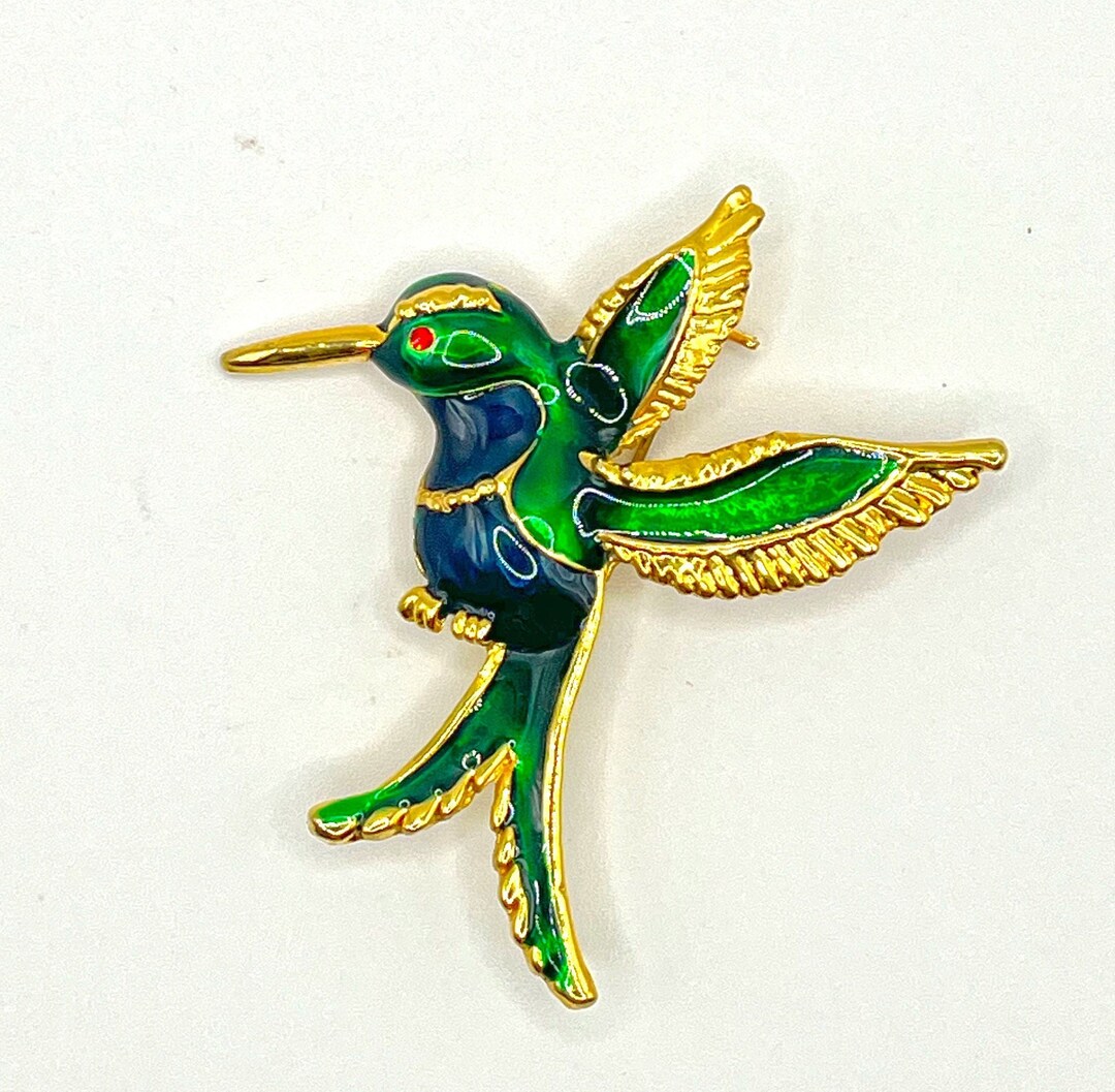 Vintage Enamel Hummingbird Brooch - Etsy