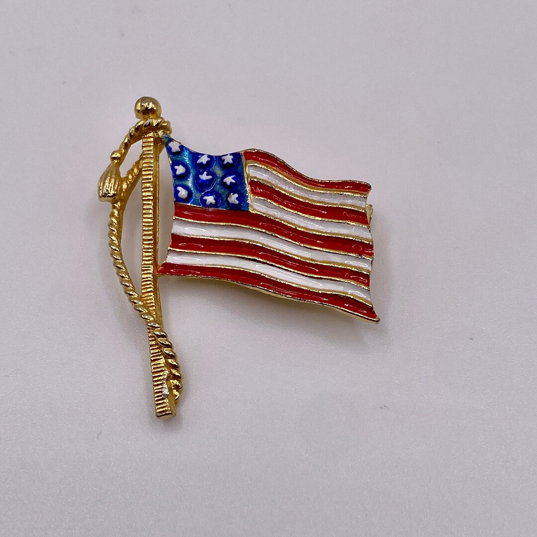 Vintage Golden Flag Brooch With Bright Red, White, and Blue Enamel - Etsy