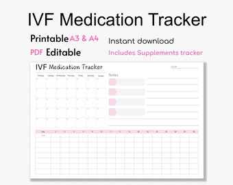 Editable IVF Medication Tracker With Supplements Log, Printable A3/A4 ...
