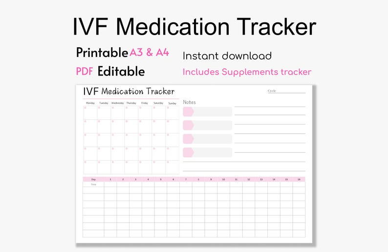 Editable IVF Medication Tracker With Supplements Log, Printable A3/A4 ...