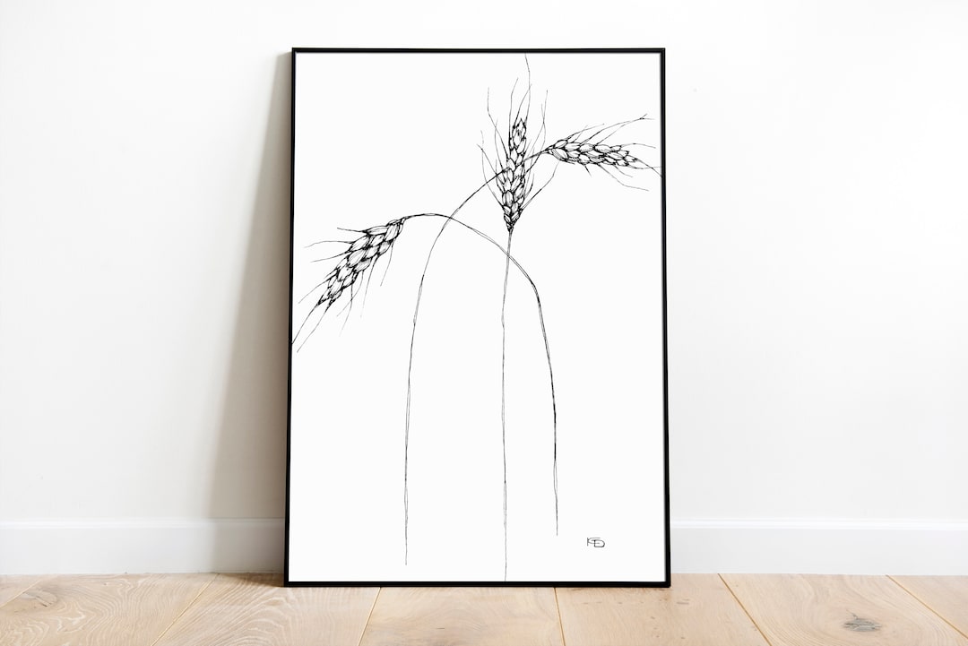 Printable Wheat Art Print Black and White Print Wheat Ears Drawing Wall ...