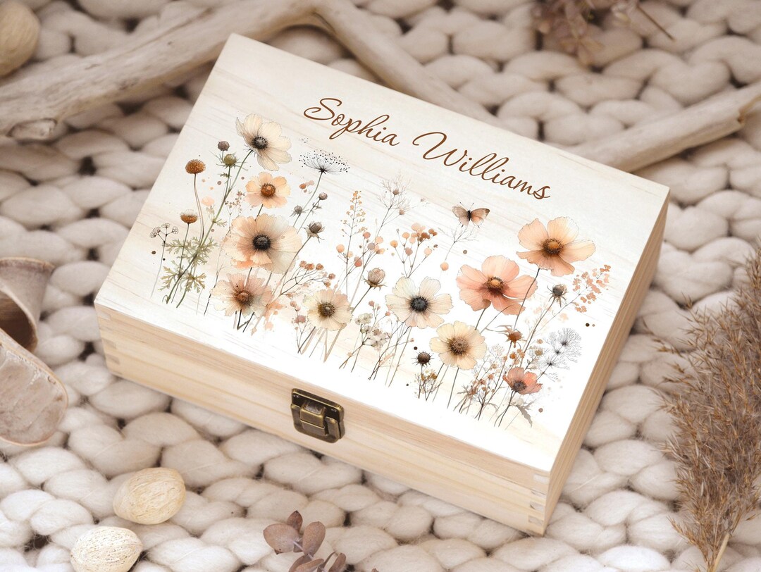 Personalized Floral Wooden Memory Box: Custom Keepsake Gift - Etsy