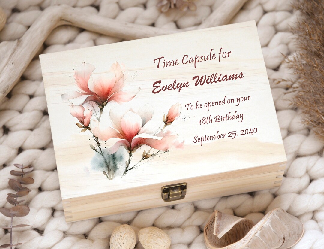 Magnolia Wooden Time Capsule Box: Personalized Keepsake Gift - Etsy