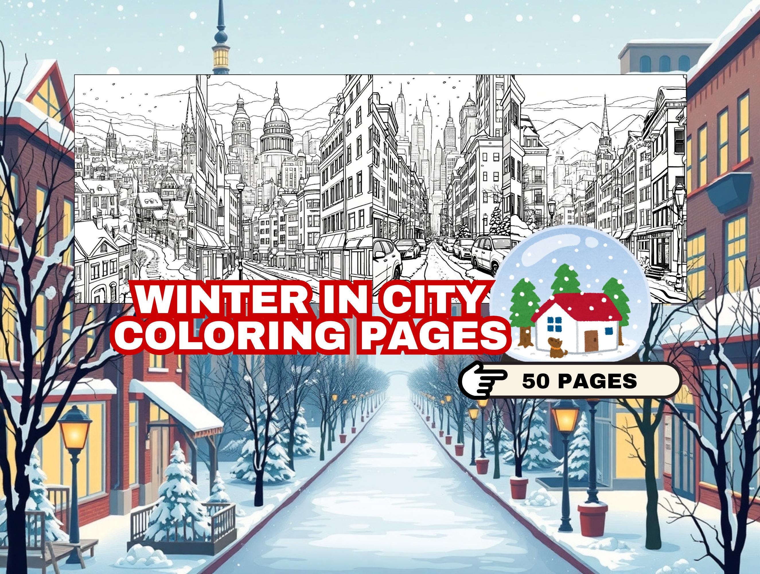 50 Winter in City Coloring Pages Printable,winter City Coloring Sheets ...