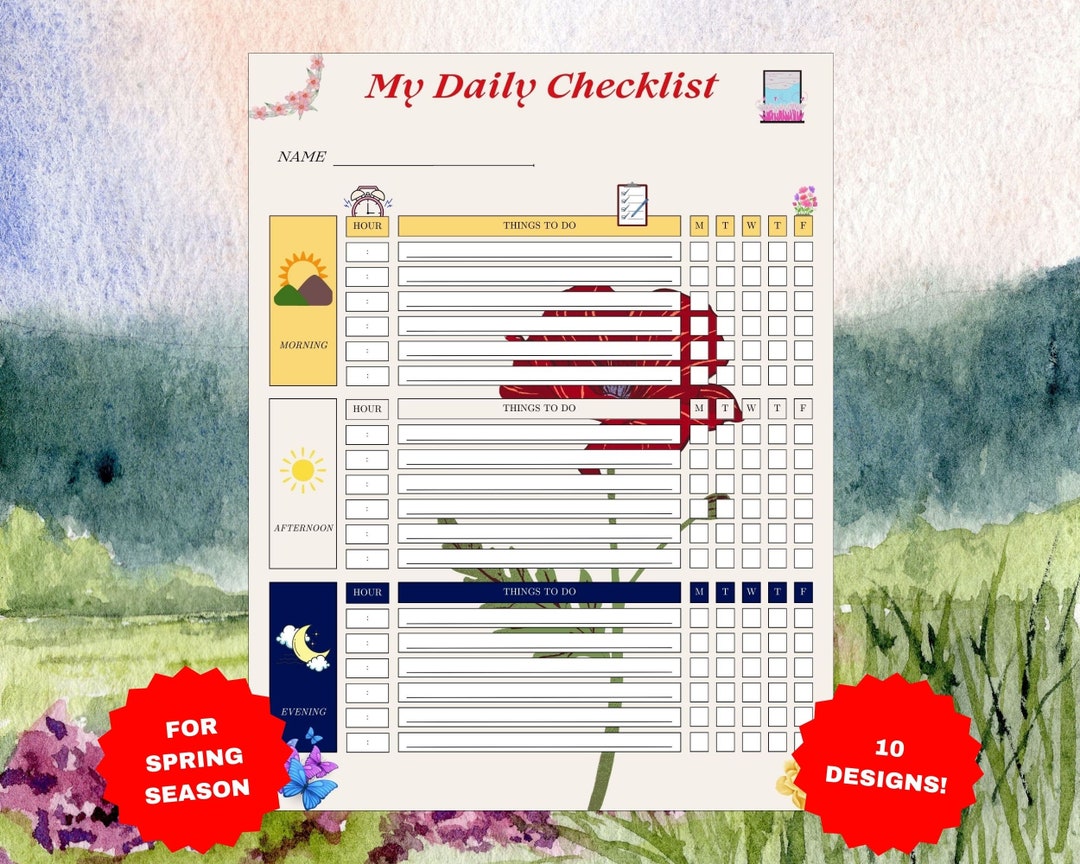 Kids Daily Routine Printable School Checklist Spring Theme ...