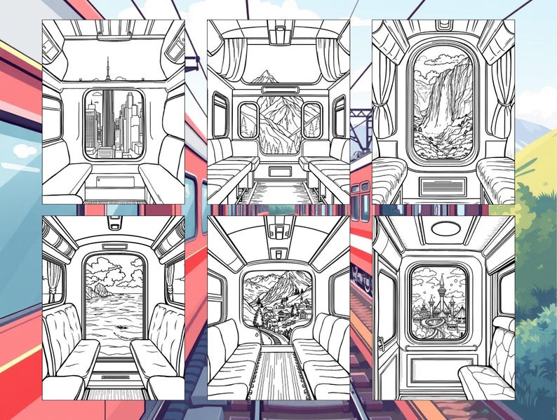 Train View Coloring Pages: 25 Relaxing Scenery Sheets (digital Download ...