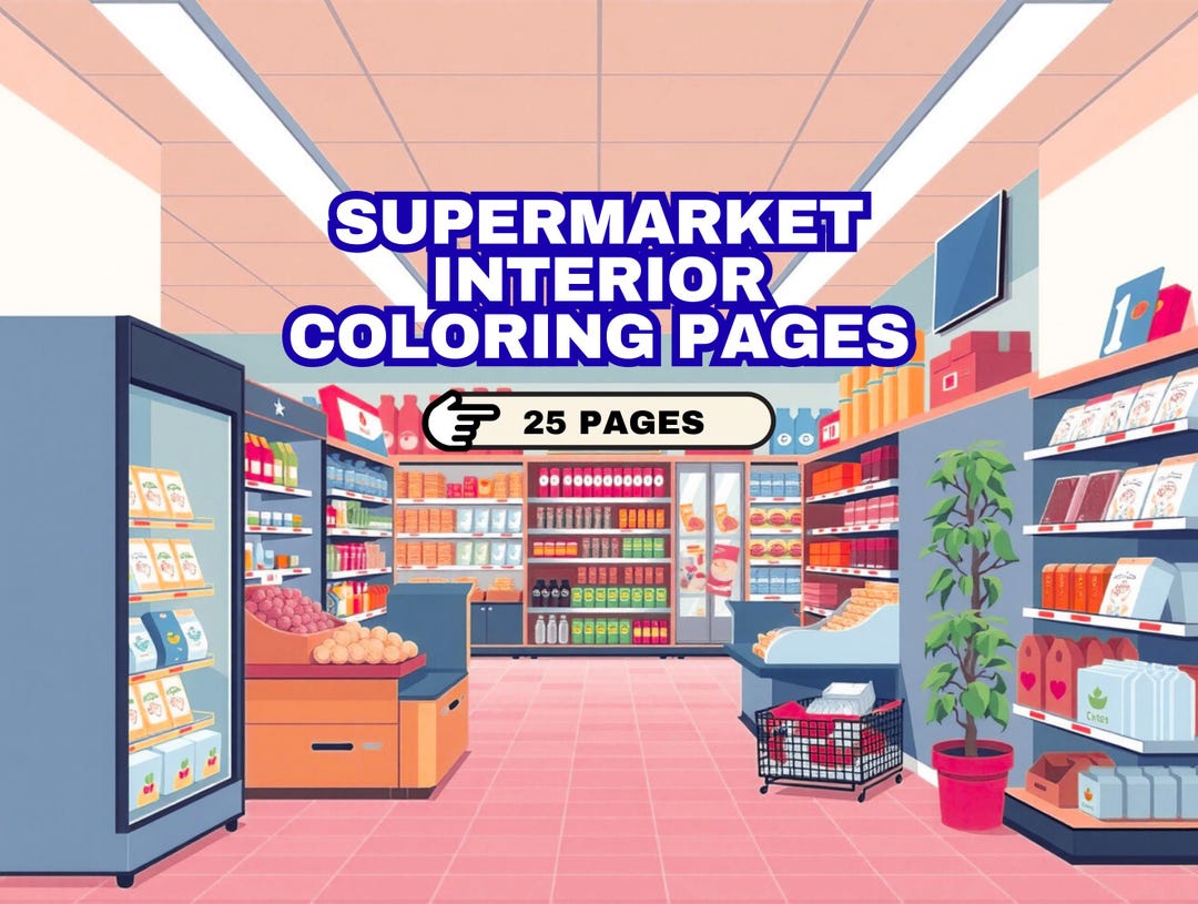 Supermarket Interior Coloring Pages: 25 Printable Relaxation Sheets ...