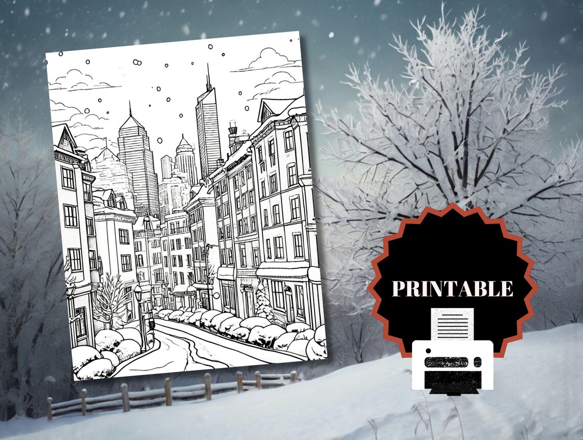 50 Winter in City Coloring Pages Printable,winter City Coloring Sheets ...