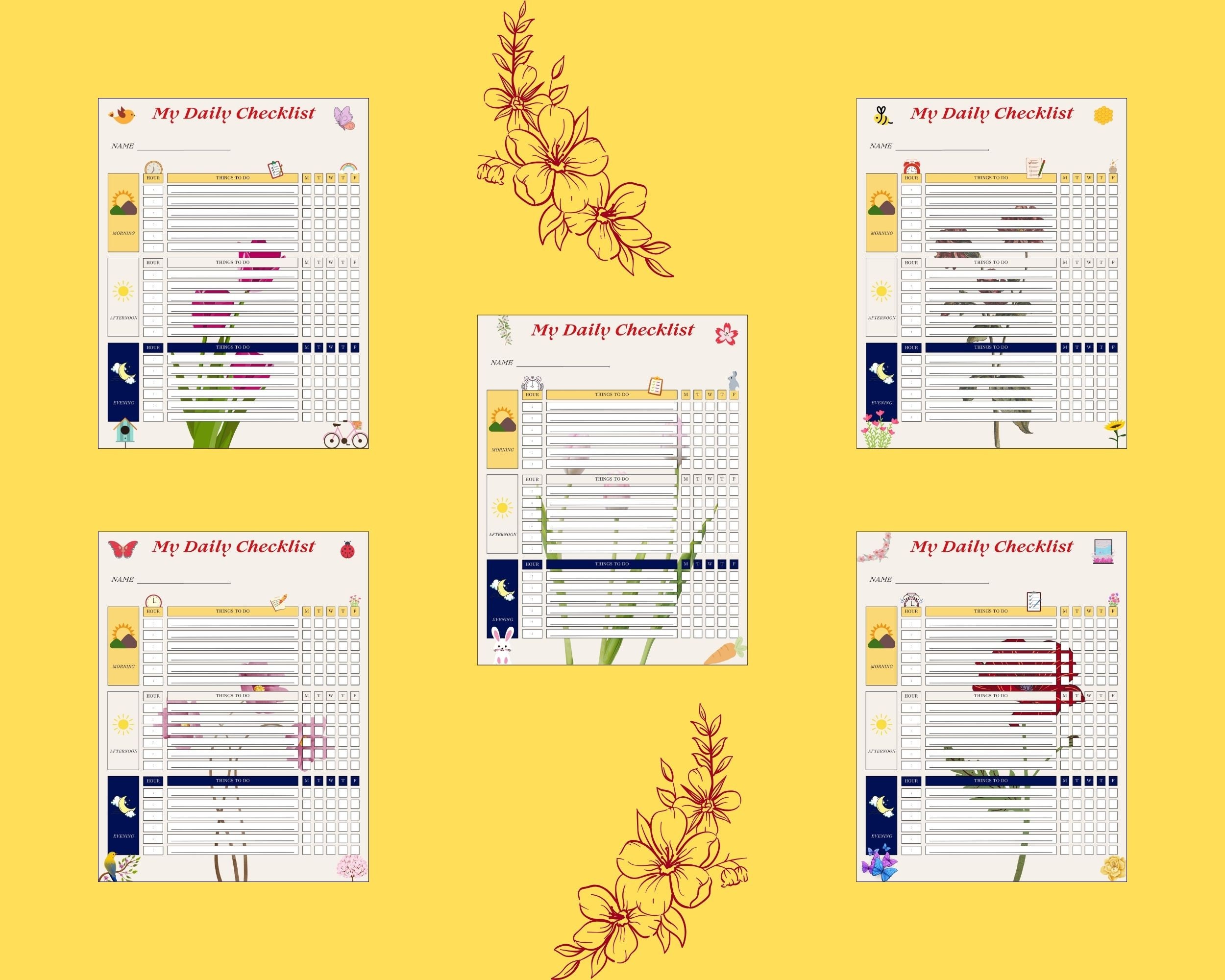 Kids Daily Routine Printable School Checklist Spring Theme ...
