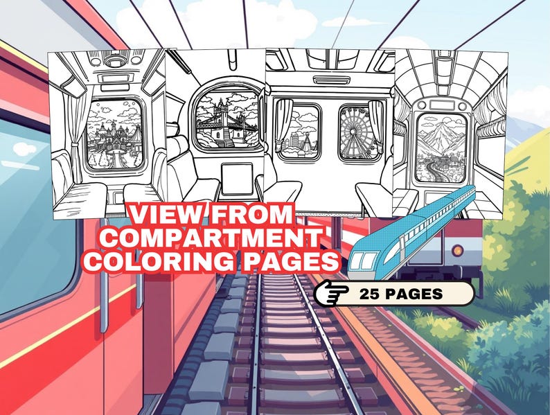 Train View Coloring Pages: 25 Relaxing Scenery Sheets (digital Download ...