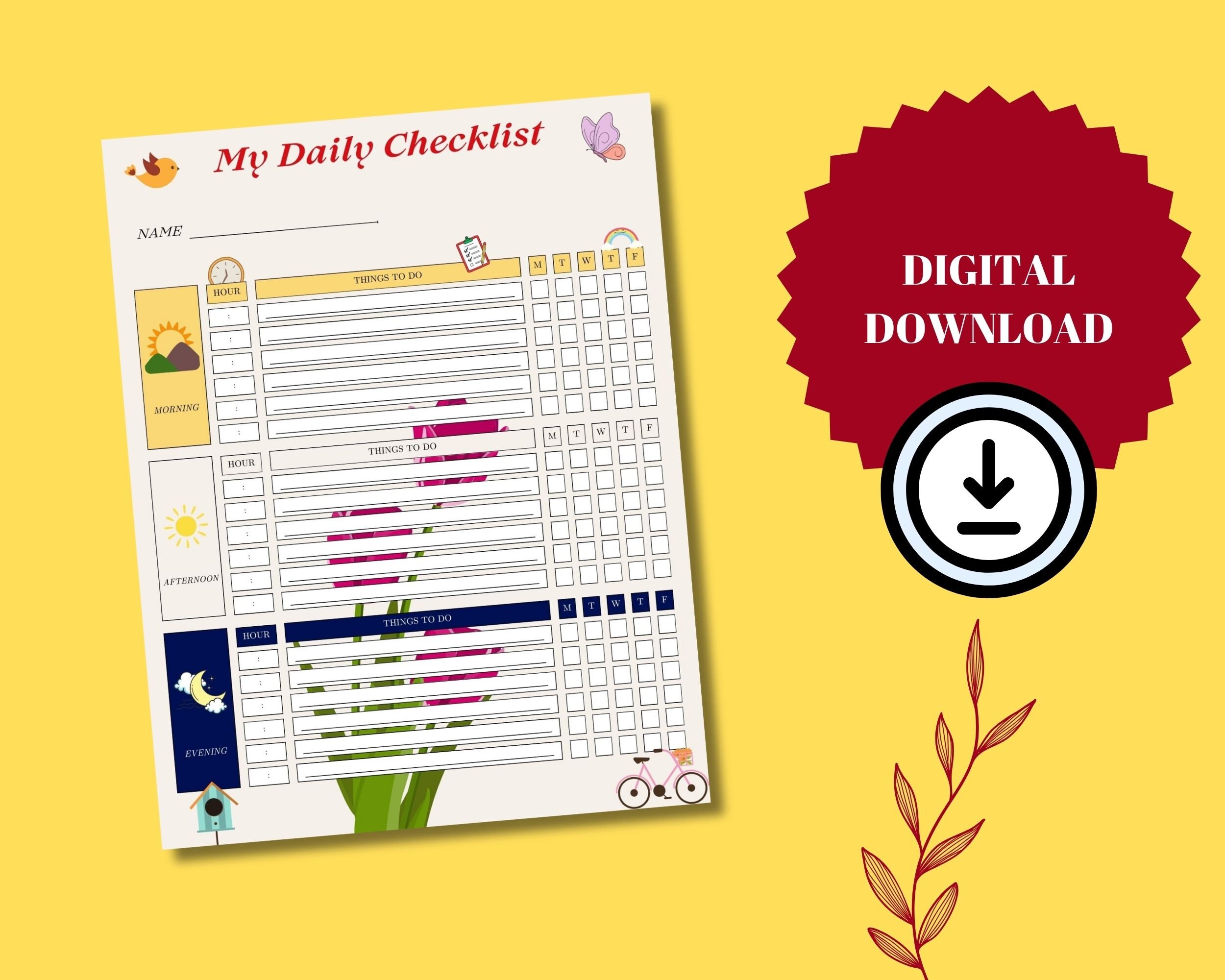 Kids Daily Routine Printable School Checklist Spring Theme ...