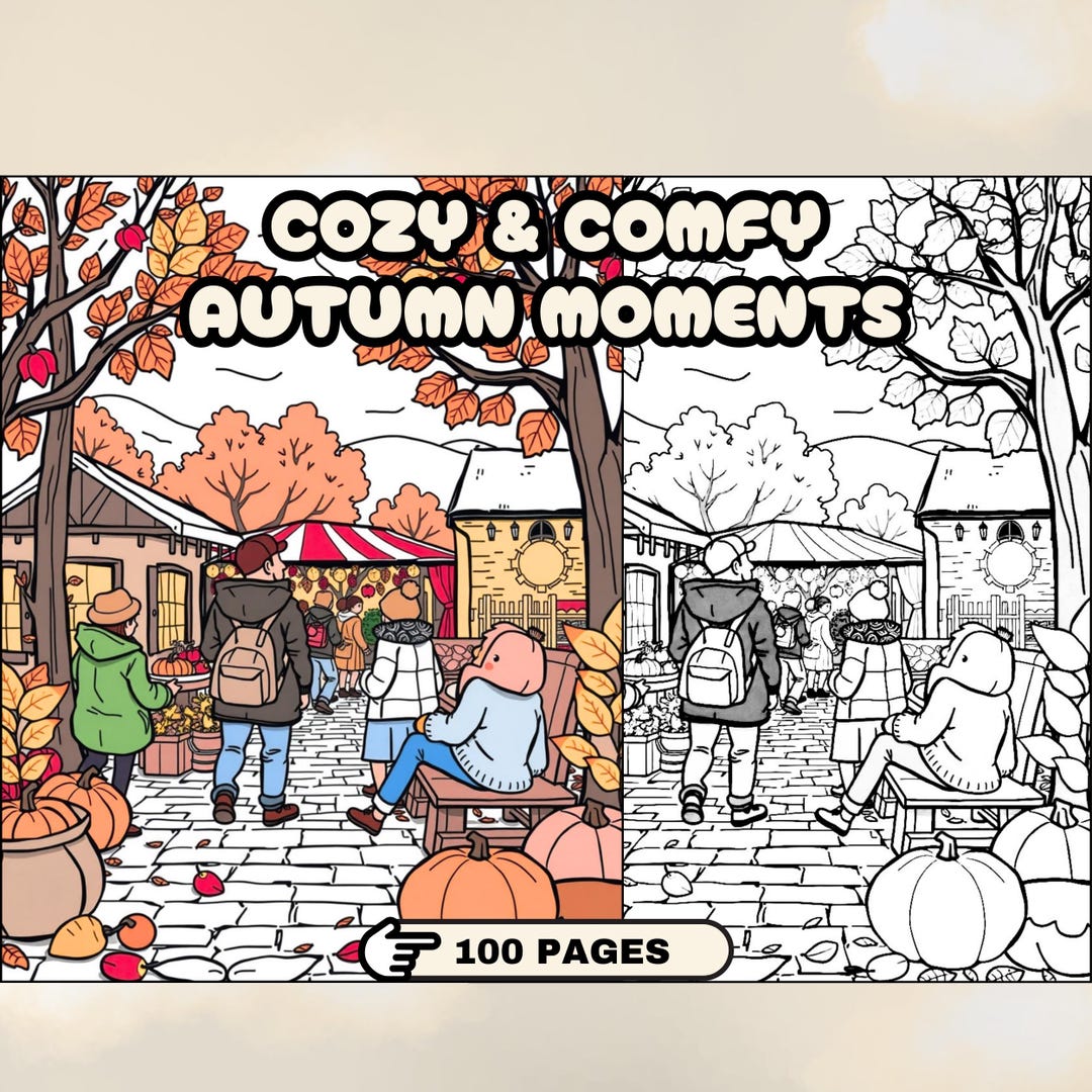 Cozy Autumn Coloring Pages: 100 Bold Line Designs (digital Printable ...