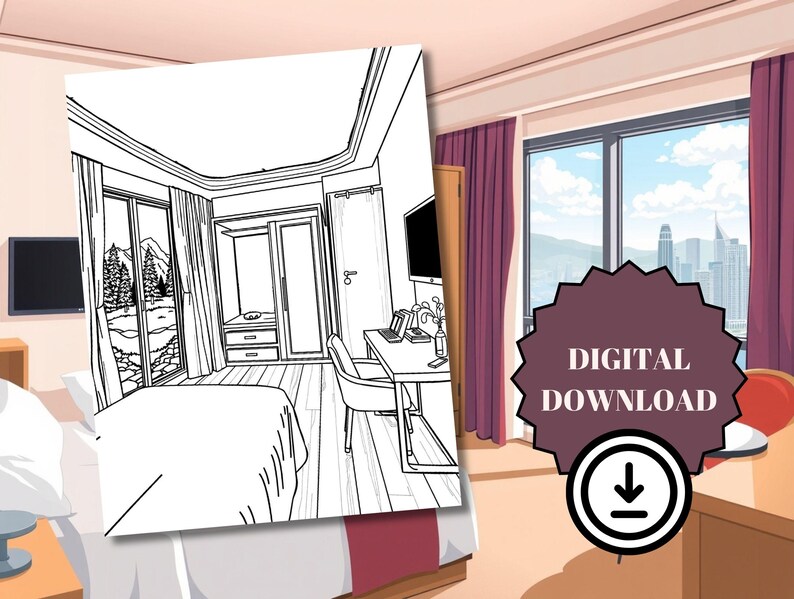 Hotel Room Coloring Pages: Summer Vacation Views (digital Printable) - Etsy