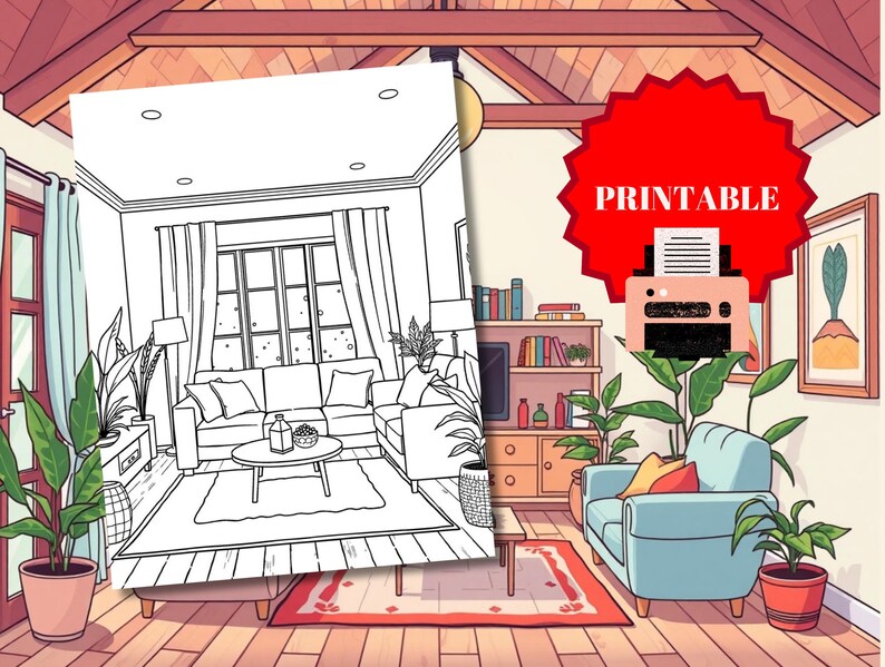 Interior House Coloring Book: 100 Room Designs for Relaxation (digital ...