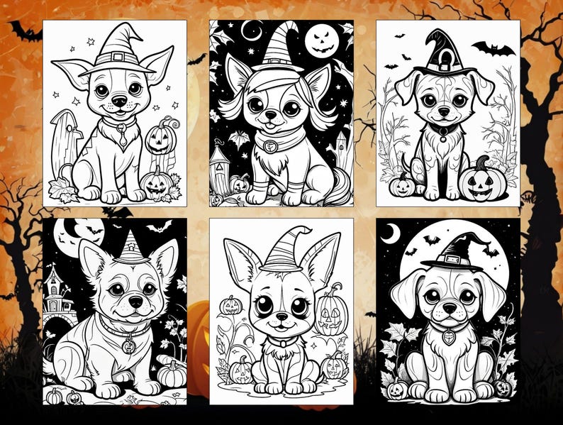 50 Cute Halloween Cat & Dog Coloring Pages Printable,halloween Coloring ...