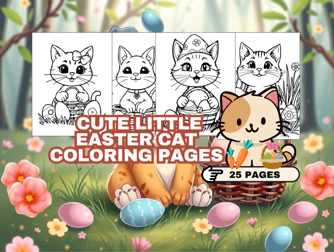 25 Cute Little Easter Cat Easy Coloring Pages for Kids,cute Easter Cat ...