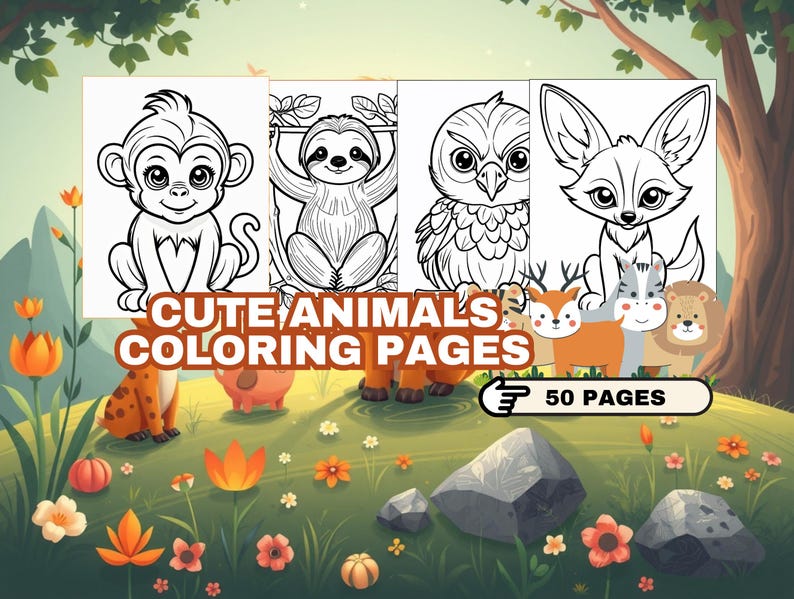 50 Cute Animals Coloring Pages Printable,cute Coloring Sheets, Cute ...