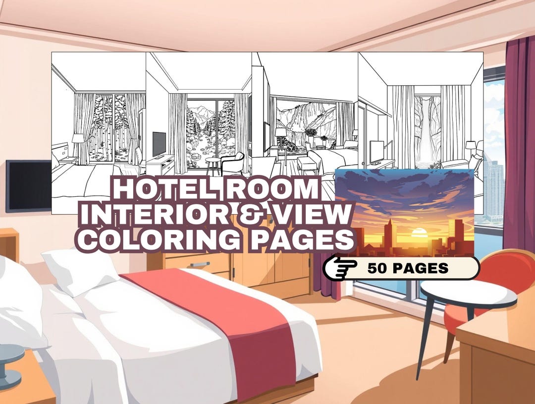 Hotel Room Coloring Pages: Summer Vacation Views (digital Printable) - Etsy