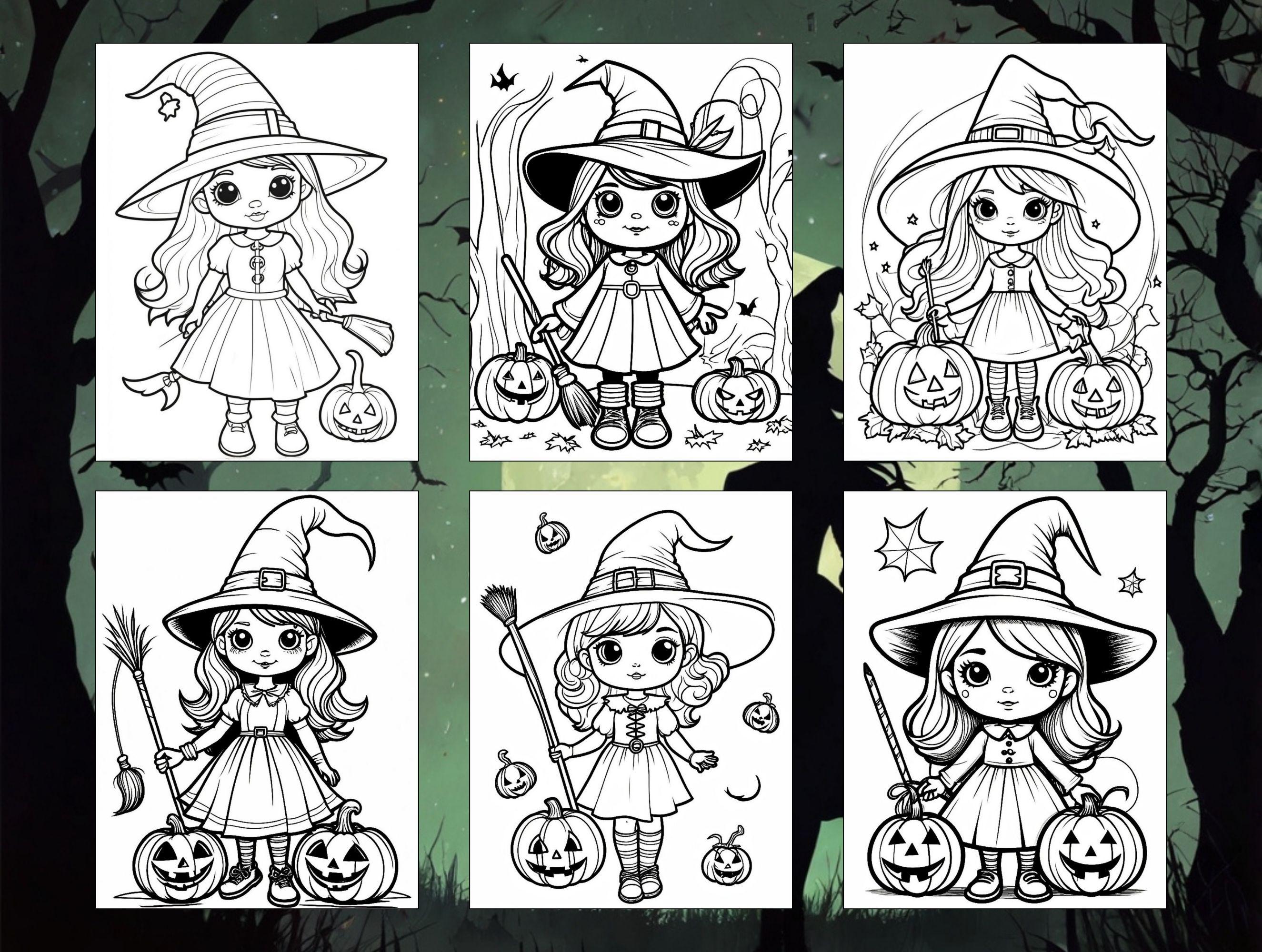 50 Cute Halloween Witch Coloring Pages Printable,cute Witch Coloring ...