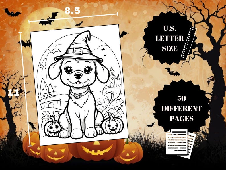 50 Cute Halloween Cat & Dog Coloring Pages Printable,halloween Coloring ...