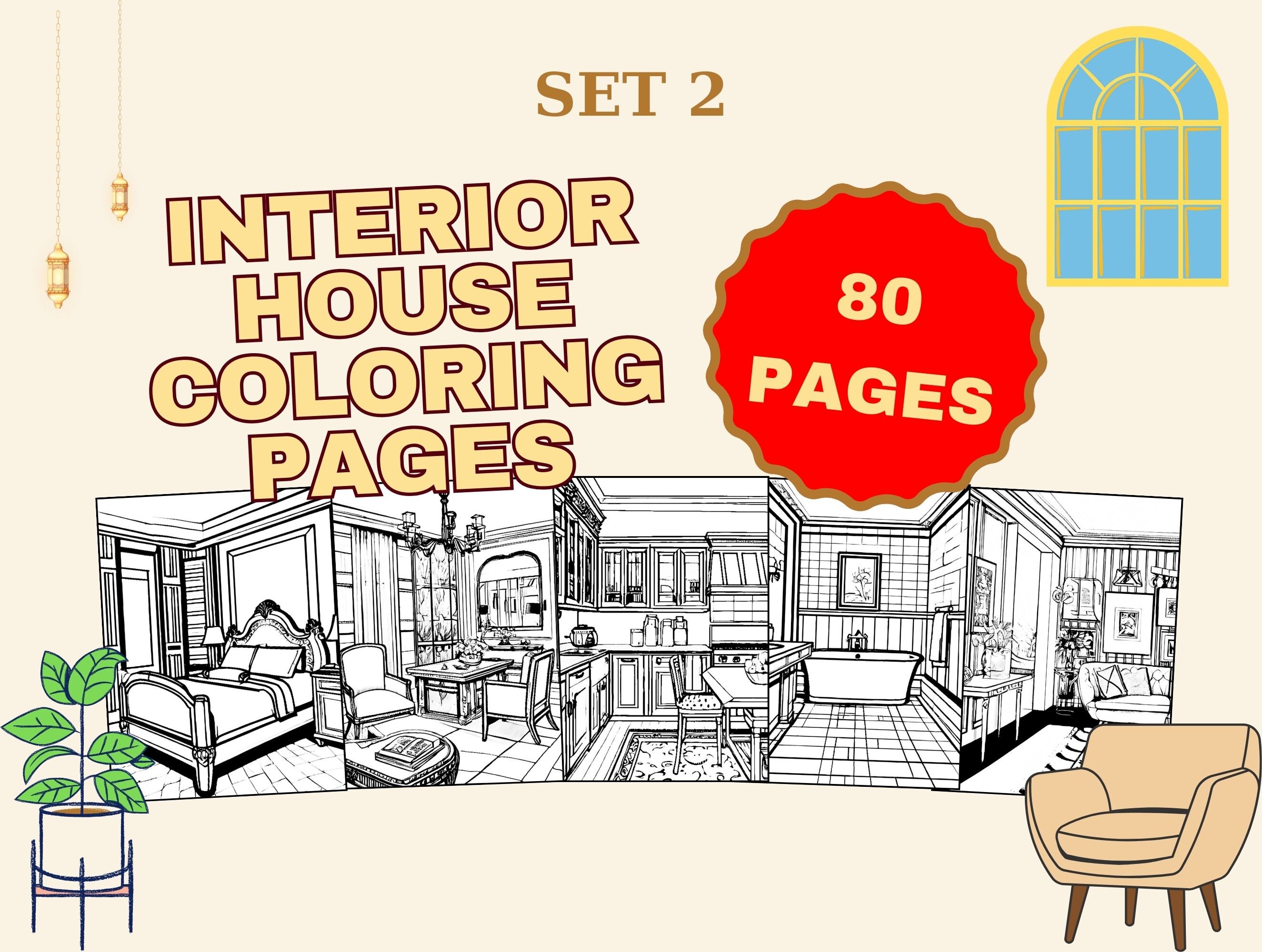 80 Interior House Digital Printable Coloring Pages Cozy Room Coloring ...
