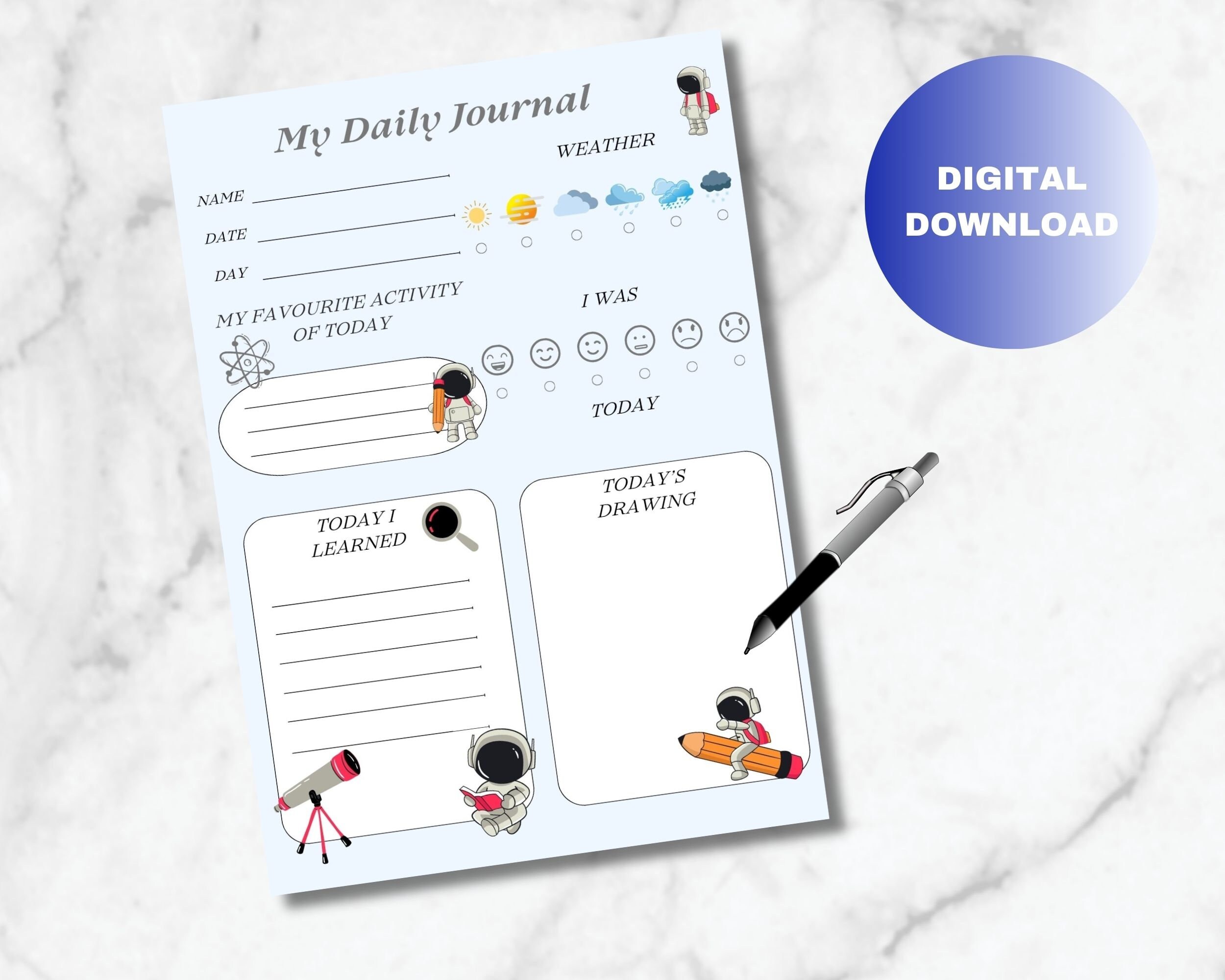 Kids Daily Digital Journal Printable Journal for Space Enthusiast ...
