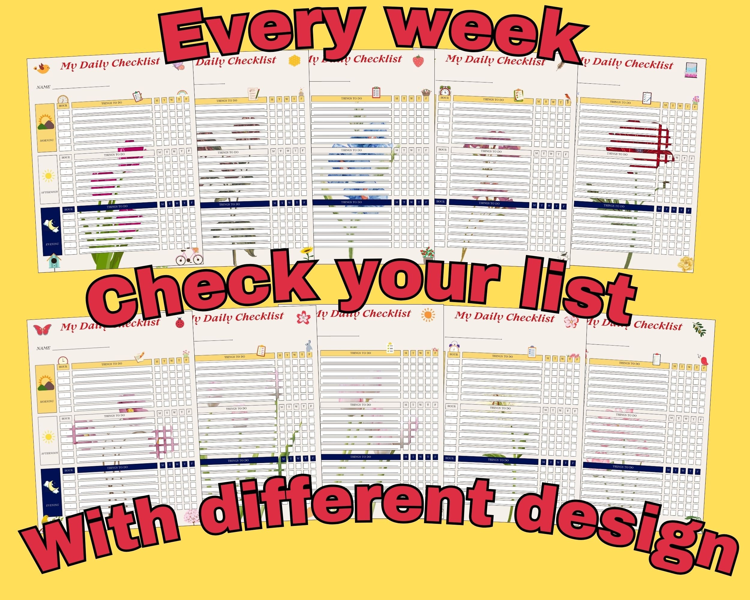 Kids Daily Routine Printable School Checklist Spring Theme ...