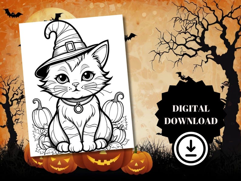 50 Cute Halloween Cat & Dog Coloring Pages Printable,halloween Coloring ...