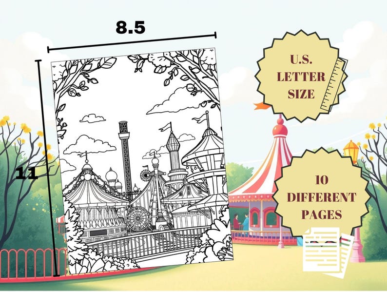 10 Amusement Park View Coloring Pages,sheets,book,fantastic and ...