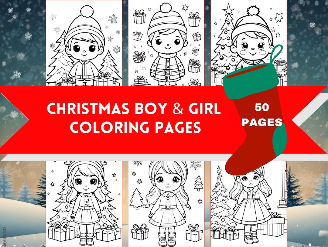 50 Cute Christmas Boy&girl Coloring Pages Printable,christmas Coloring ...