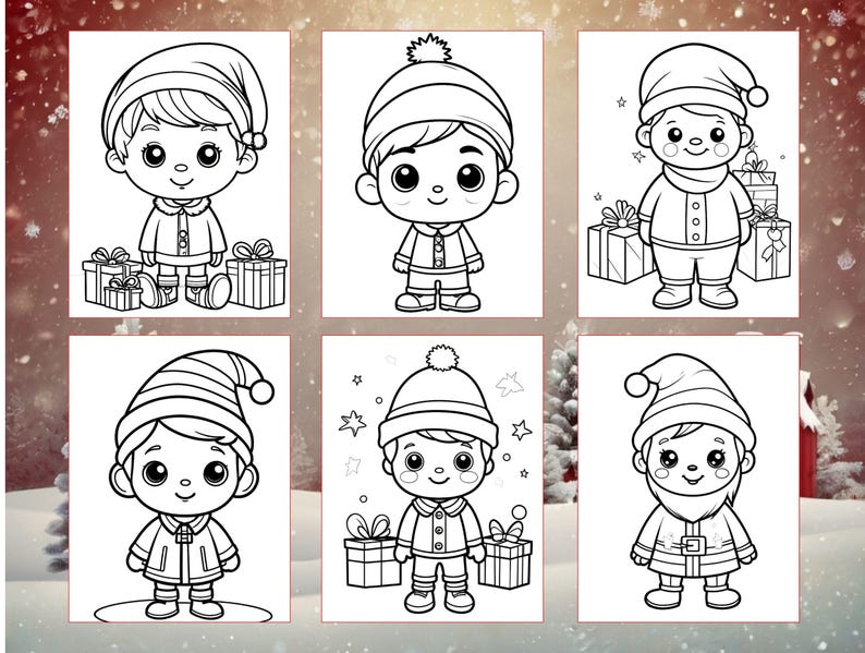 50 Cute Christmas Boy&girl Coloring Pages Printable,christmas Coloring ...