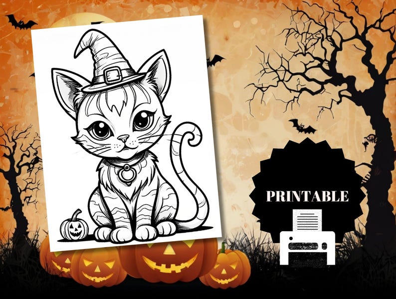 50 Cute Halloween Cat & Dog Coloring Pages Printable,halloween Coloring ...