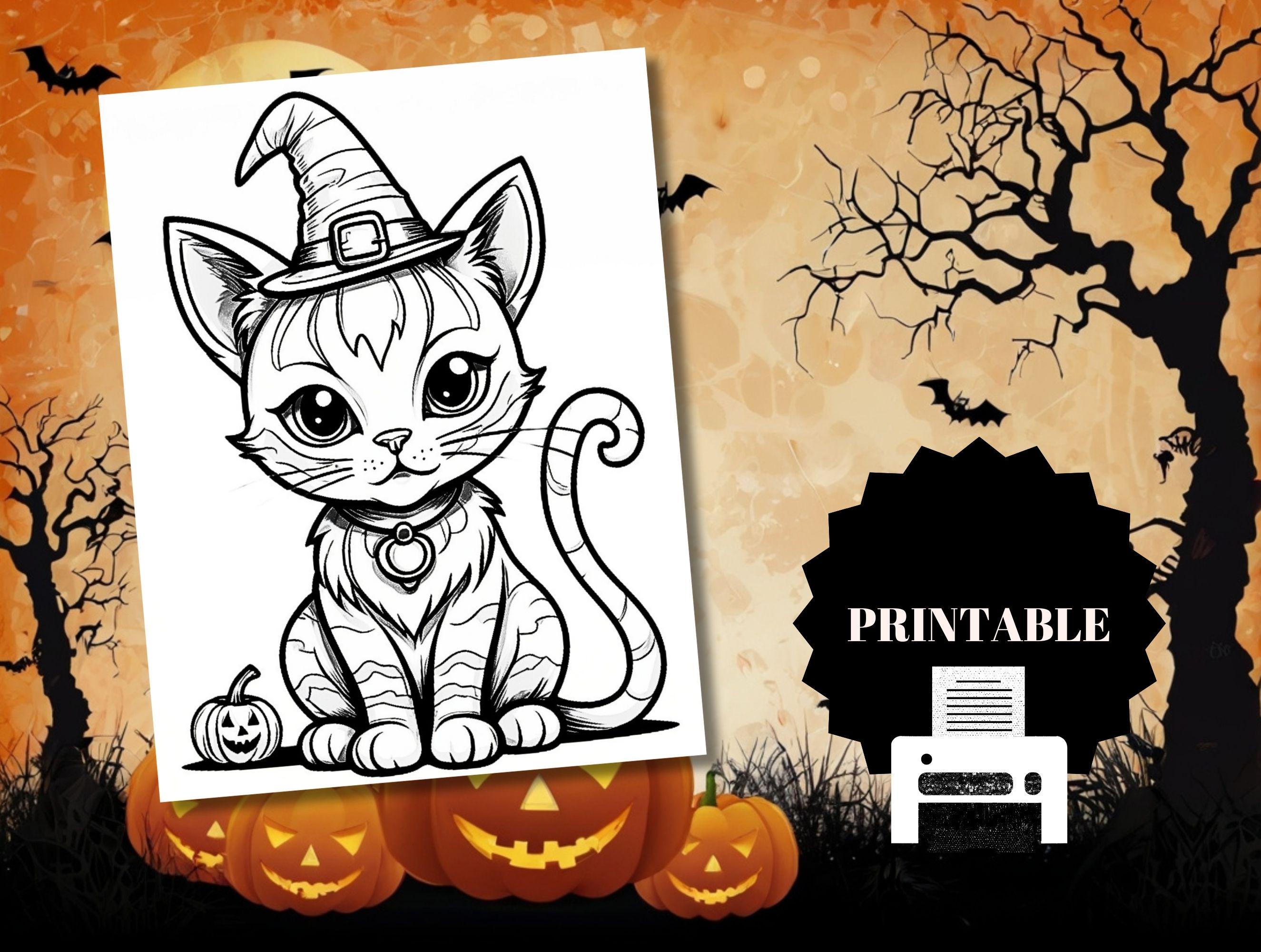 50 Cute Halloween Cat & Dog Coloring Pages Printable,halloween Coloring ...
