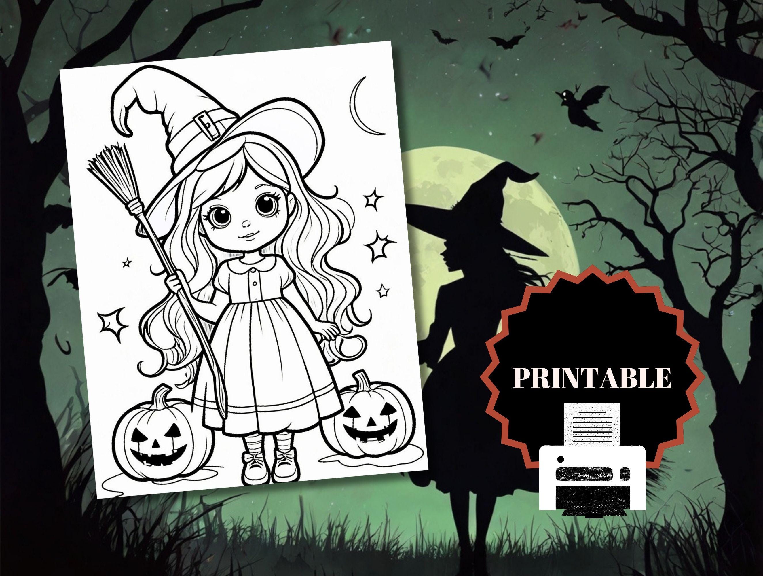 50 Cute Halloween Witch Coloring Pages Printable,cute Witch Coloring ...