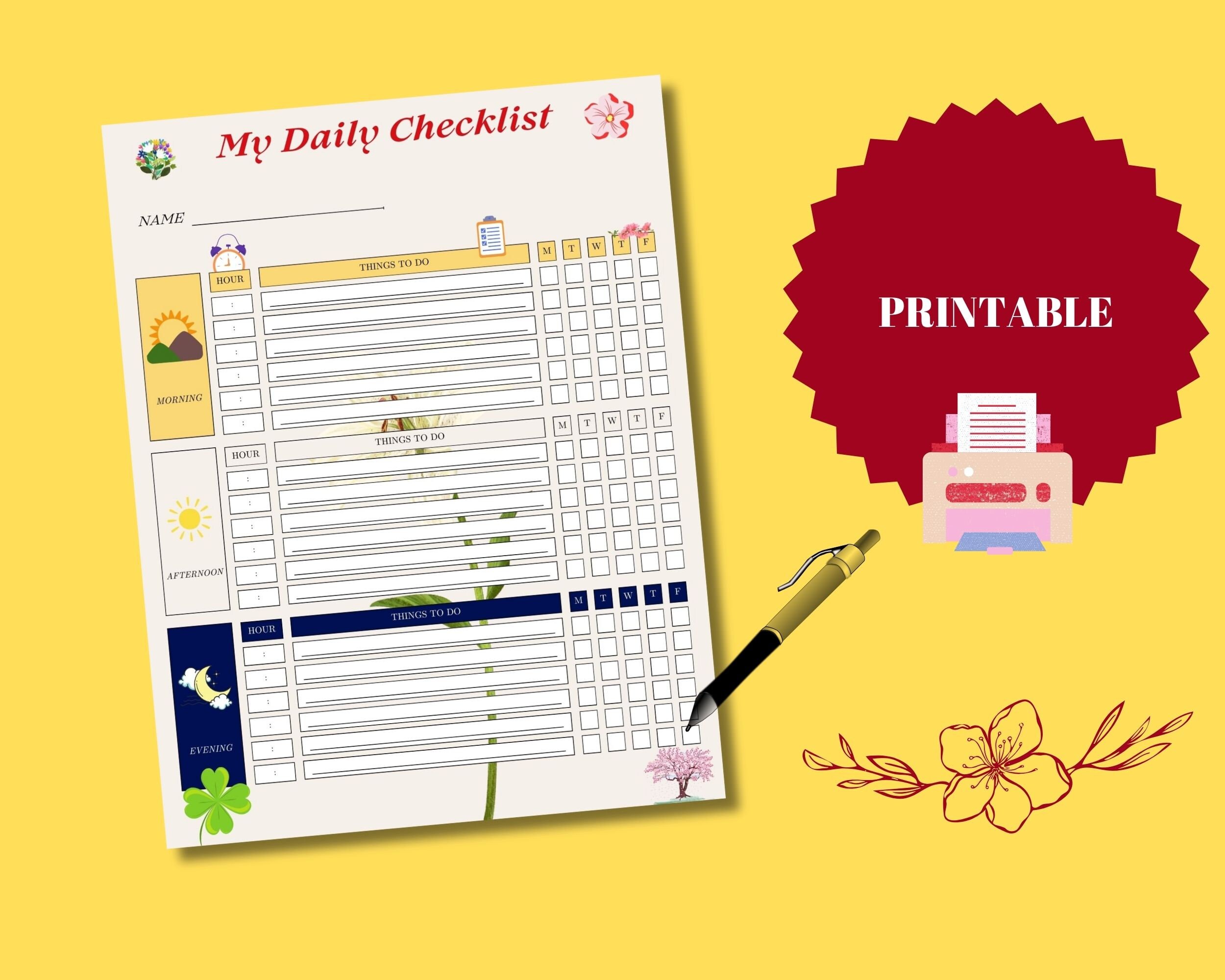Kids Daily Routine Printable School Checklist Spring Theme ...