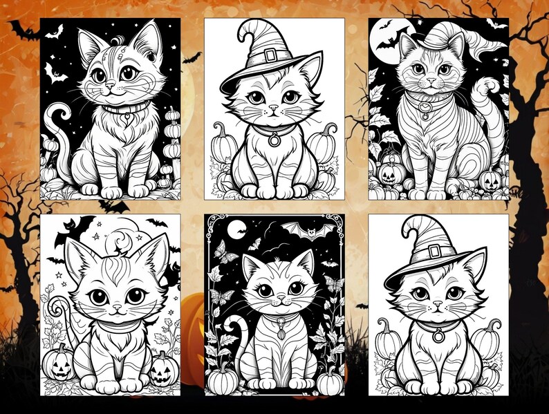 50 Cute Halloween Cat & Dog Coloring Pages Printable,halloween Coloring ...