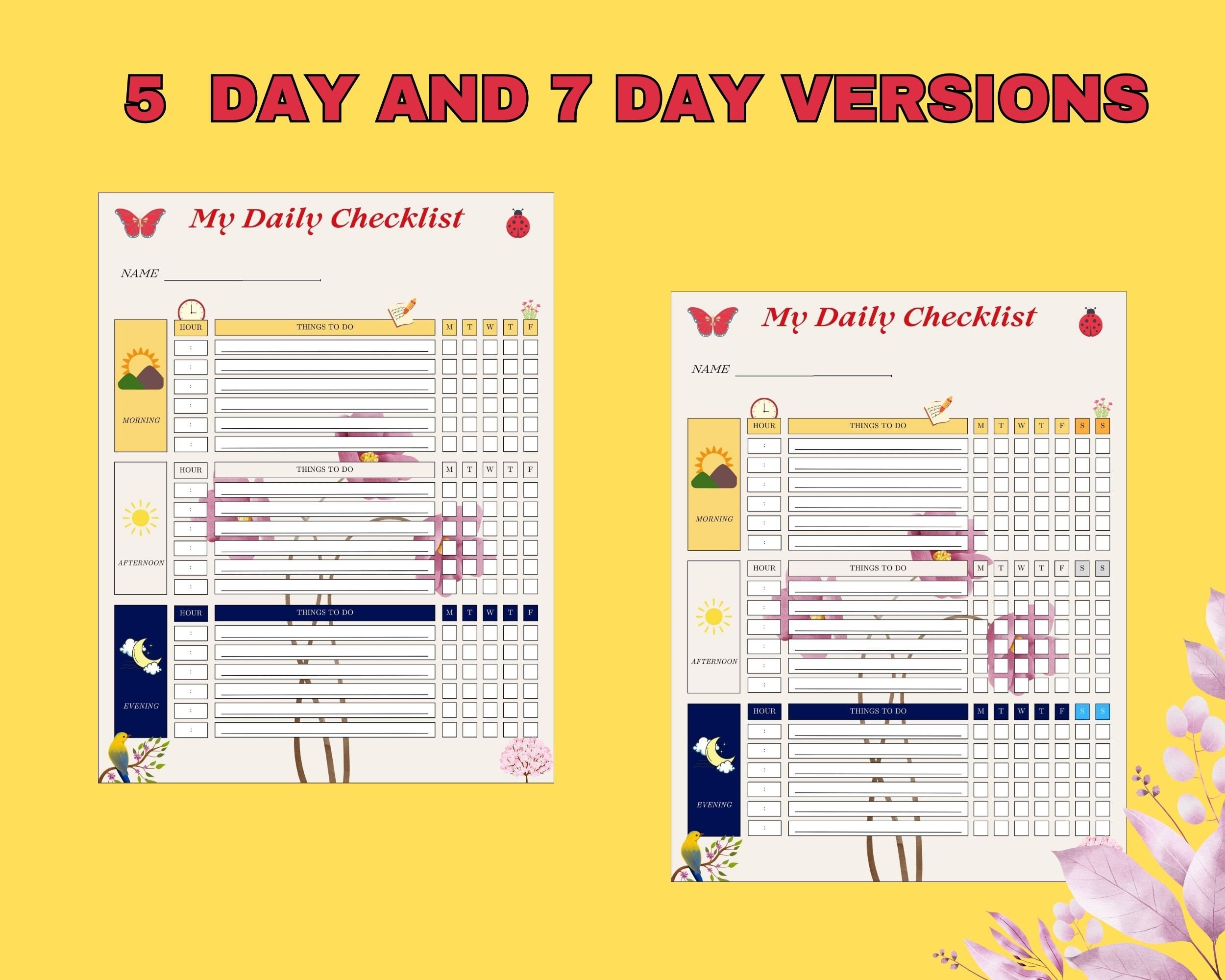 Kids Daily Routine Printable School Checklist Spring Theme ...