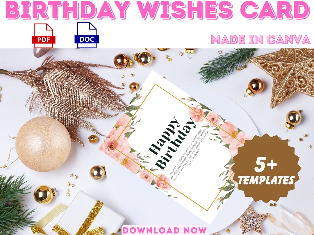 Happy Birthday, Whimsical Design, Pink Theme, Celebration Card, PDF ...