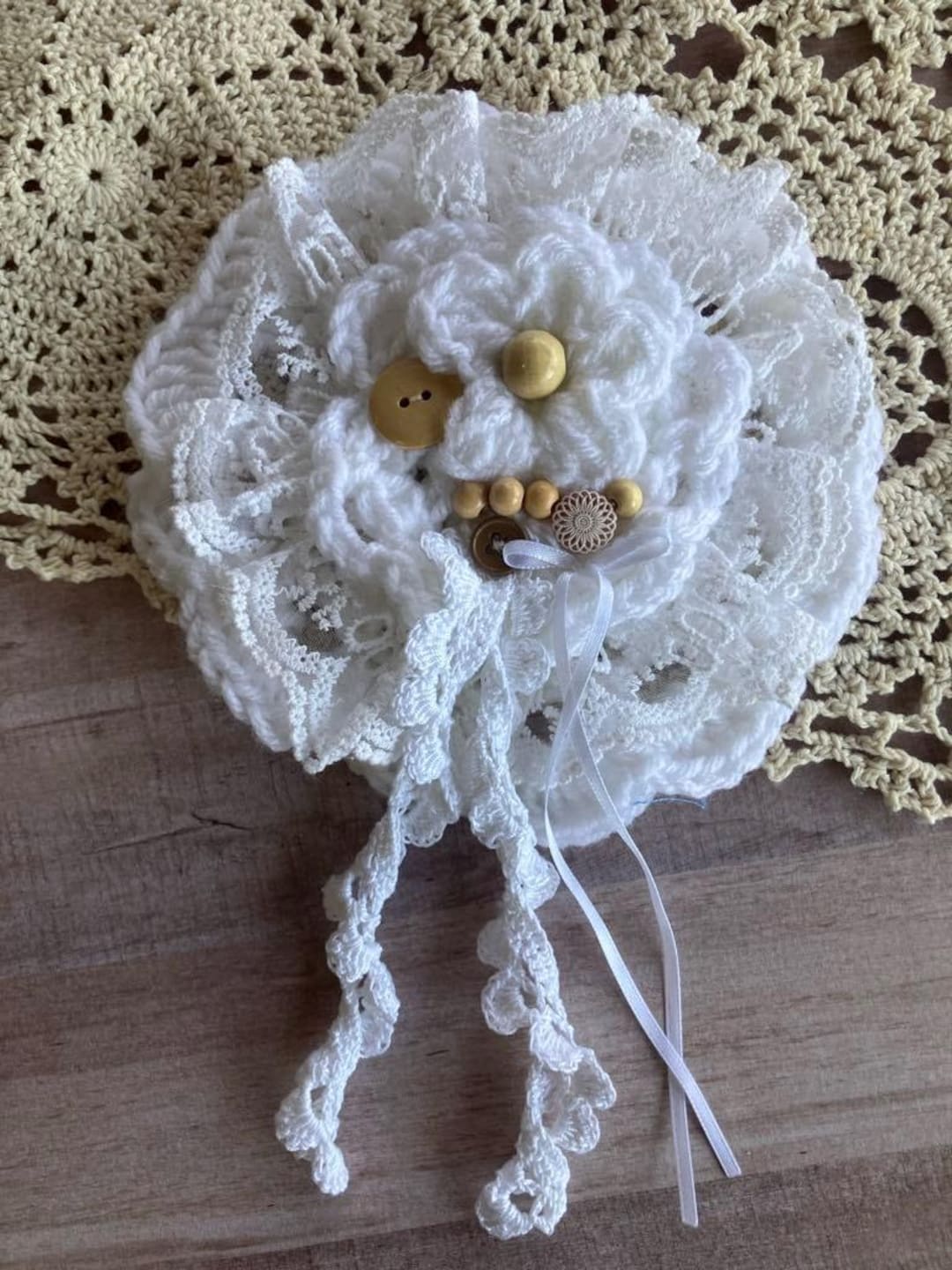 Large Crocheted Flower Hair Clip, Mori Kei, Shabby Chic - Etsy