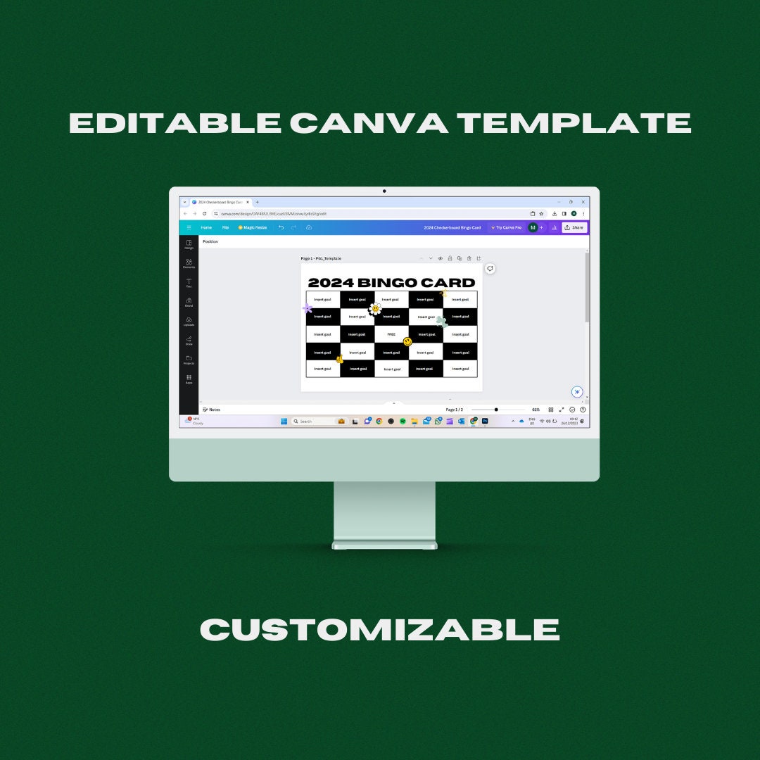 2024 Editable Checkerboard Bingo Card for Goals Canva Template Bingo ...