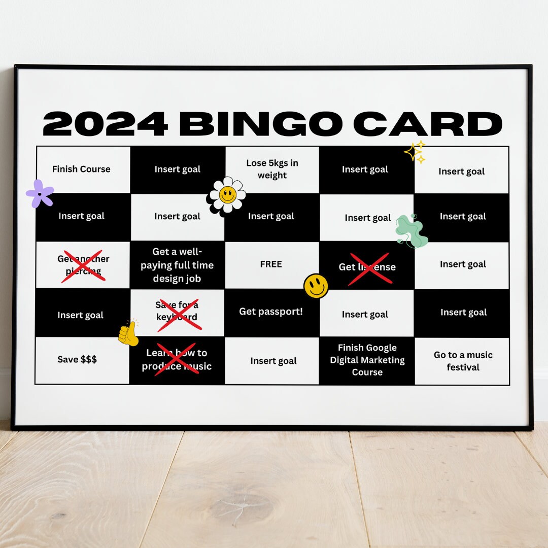 2024 Editable Checkerboard Bingo Card for Goals Canva Template Bingo ...