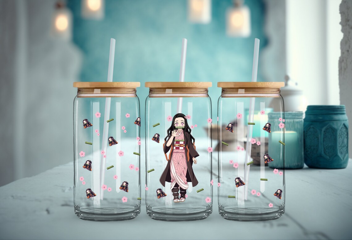 Nezuko Kamado 16oz Glass Can Demon Slayer Wrap PNG - Etsy