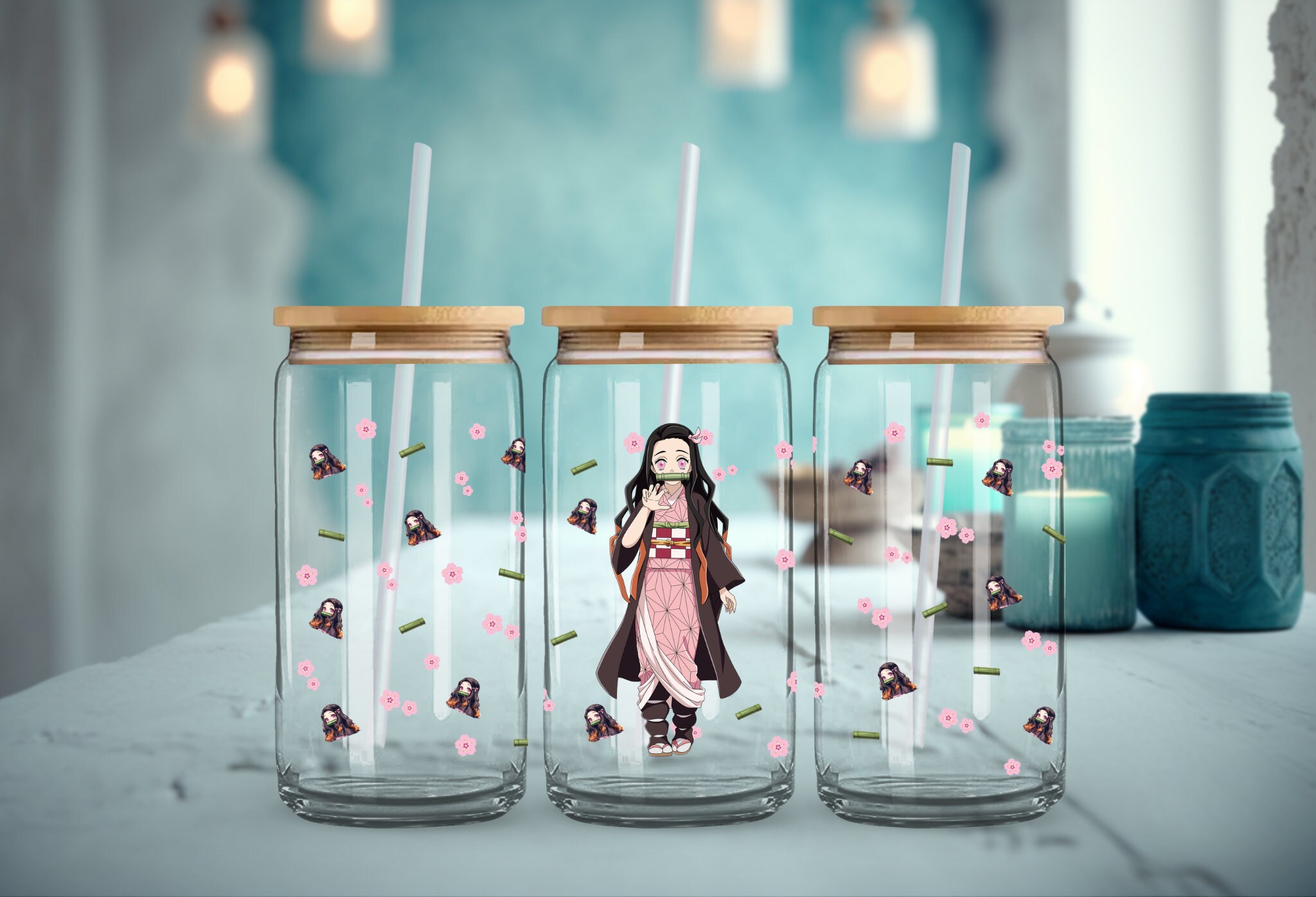 Pack 4 Design Nezuko Kamado 16oz Glass Can Demon Slayer Wrap PNG - Etsy UK