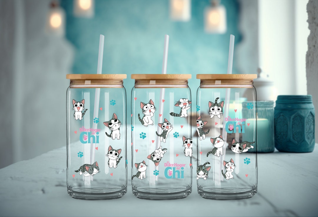 Gata Chi 16oz Glass Can Cat Wrap PNG Cute - Etsy